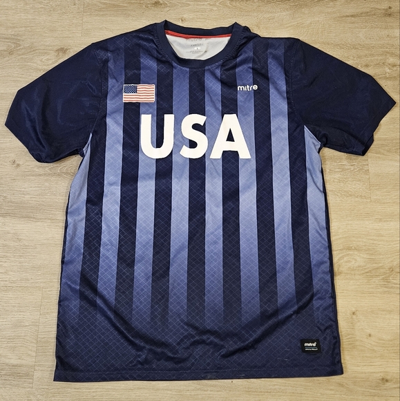Shirts | Mitre Team Usa Men Shirt L Blue Usa Flag Striped Soccer Jersey ...